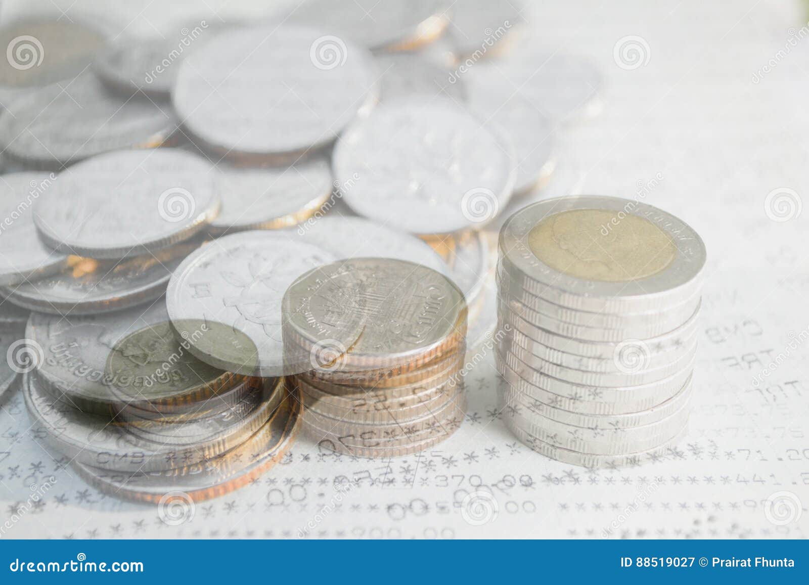 Double Exposure of Money Coins Stack. Stock Image - Image of double ...