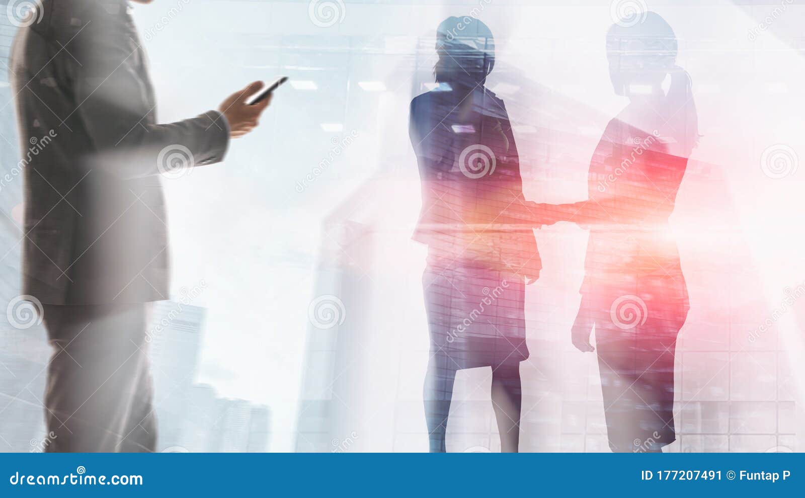 Double Exposure People Silhouettes On Modern City Background Royalty ...