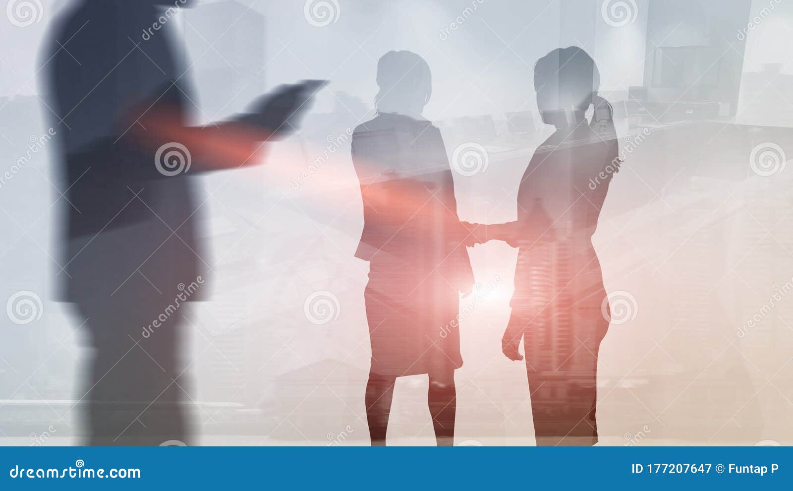 Double Exposure People Silhouettes on Modern City Background Stock ...