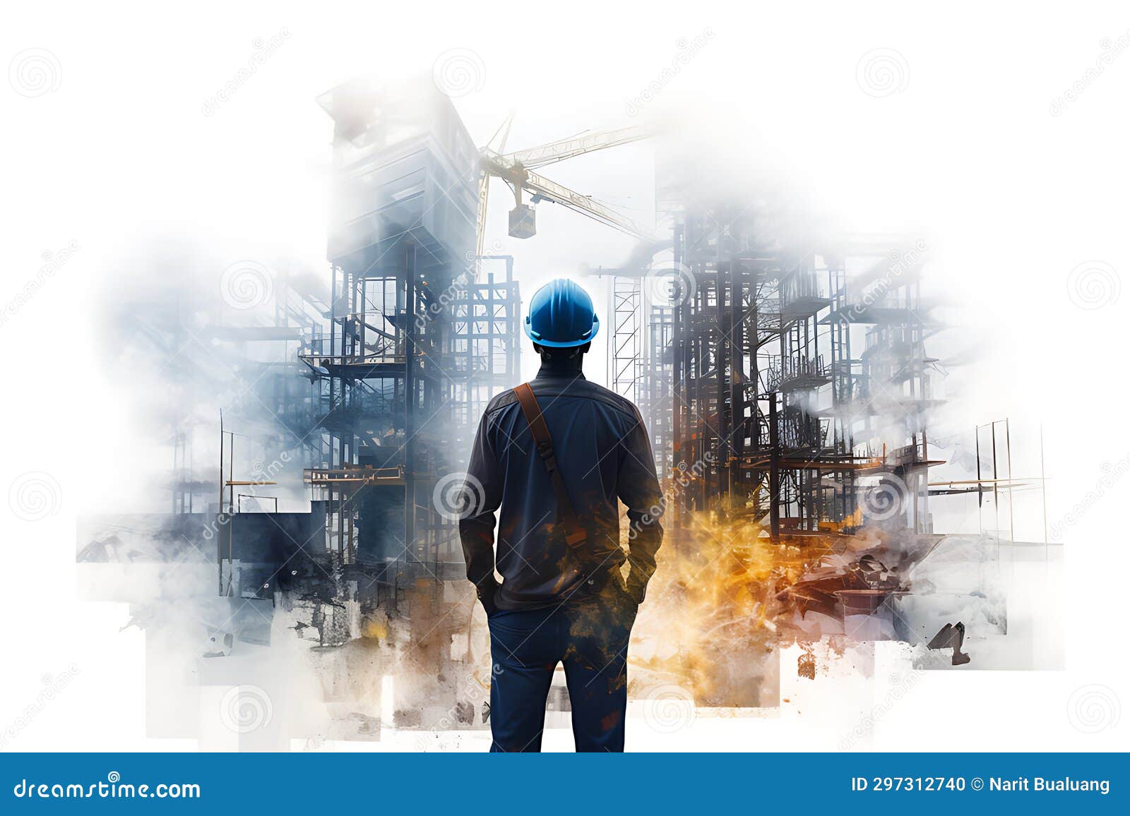 Double Exposure Photography of Construction Worker and Building Stock ...