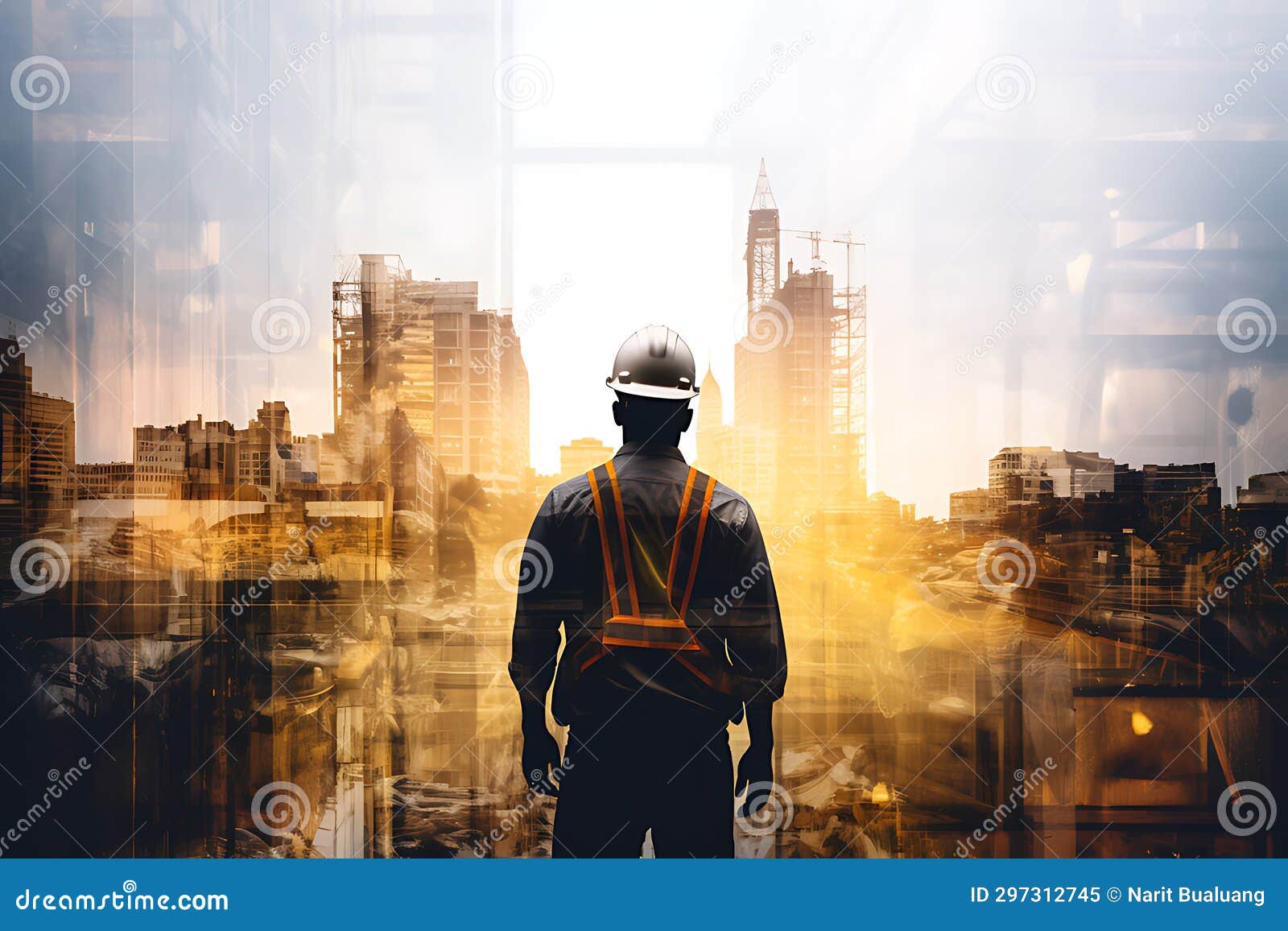 Double Exposure Photography of Construction Worker and Building Stock ...