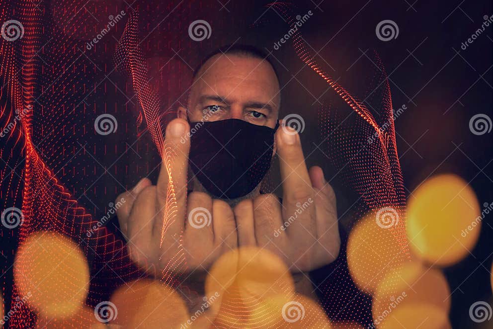 Man With An Obscene Sign And Angry Face With Red Lights Anger Concept
