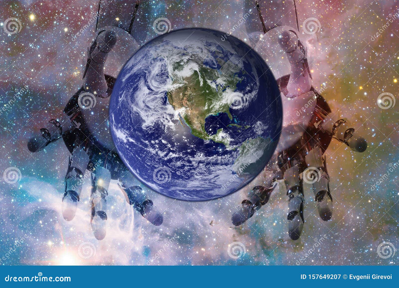 Double Exposure Planet Earth and Galaxy Stock Illustration ...