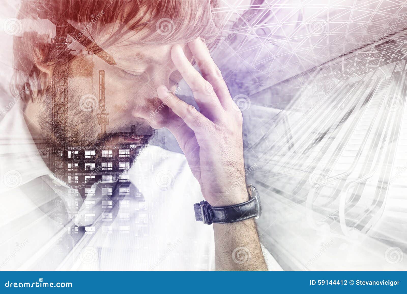 Double Exposure Portrait of Architect Stock Photo - Image of project ...