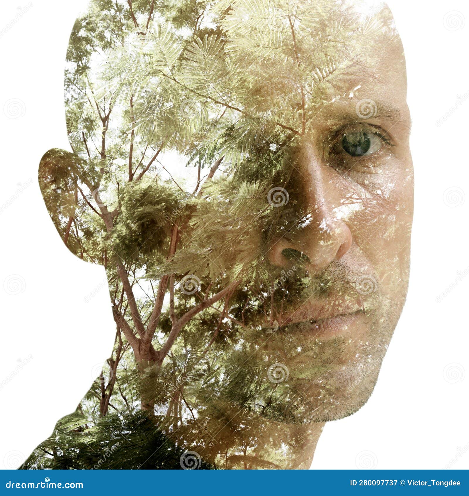 Double Exposure Portrait of a Man Looking Sadly into the Camera Stock ...