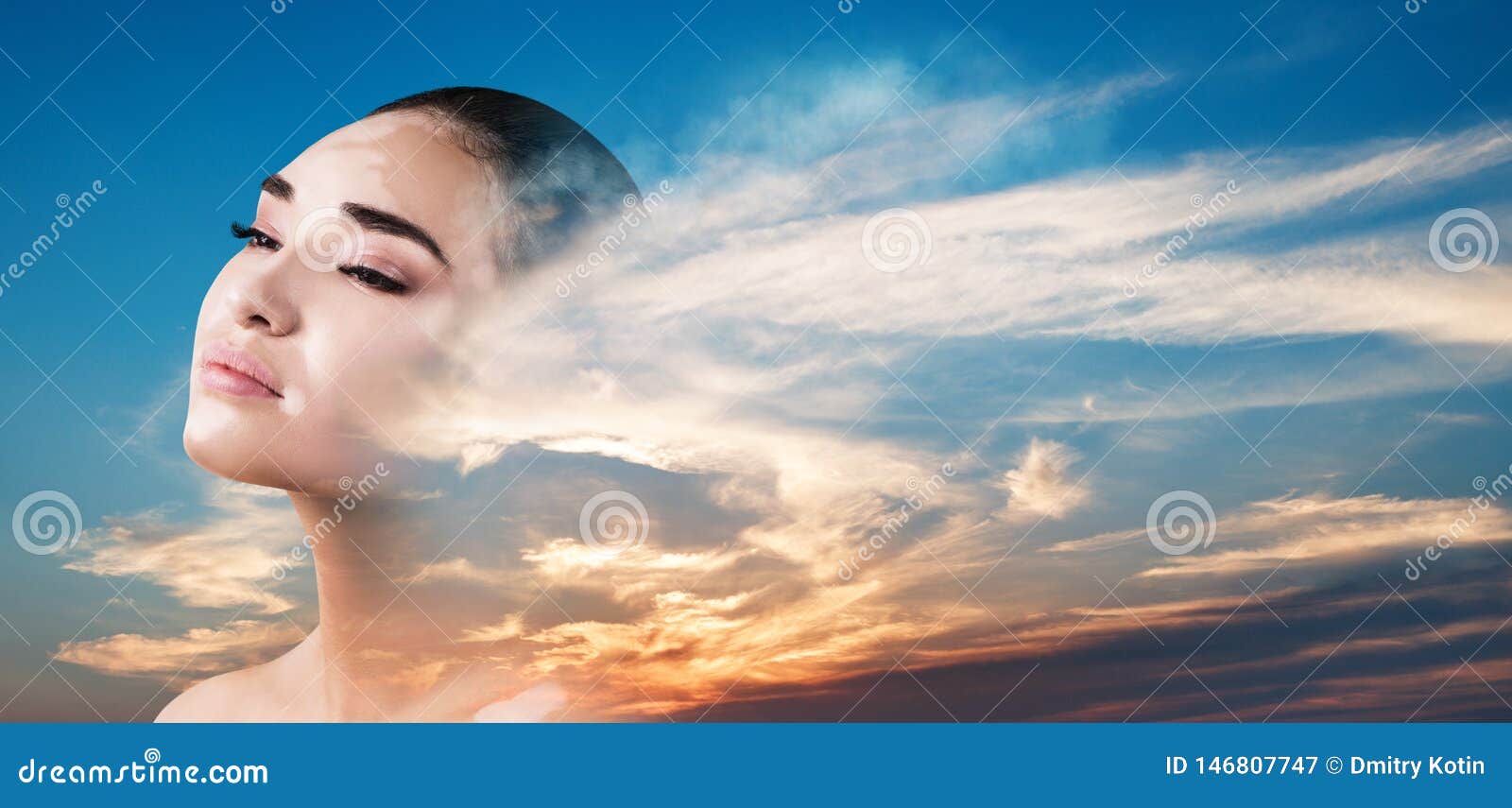 Double Exposure of Woman and Beautiful Sunset. Stock Image - Image of ...