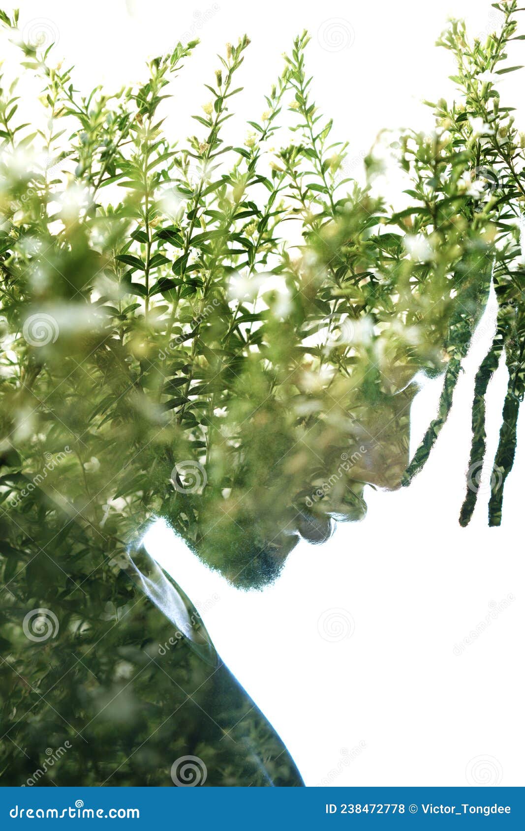 A Double Exposure Profile Portrait of a Man Combined with Foliage ...