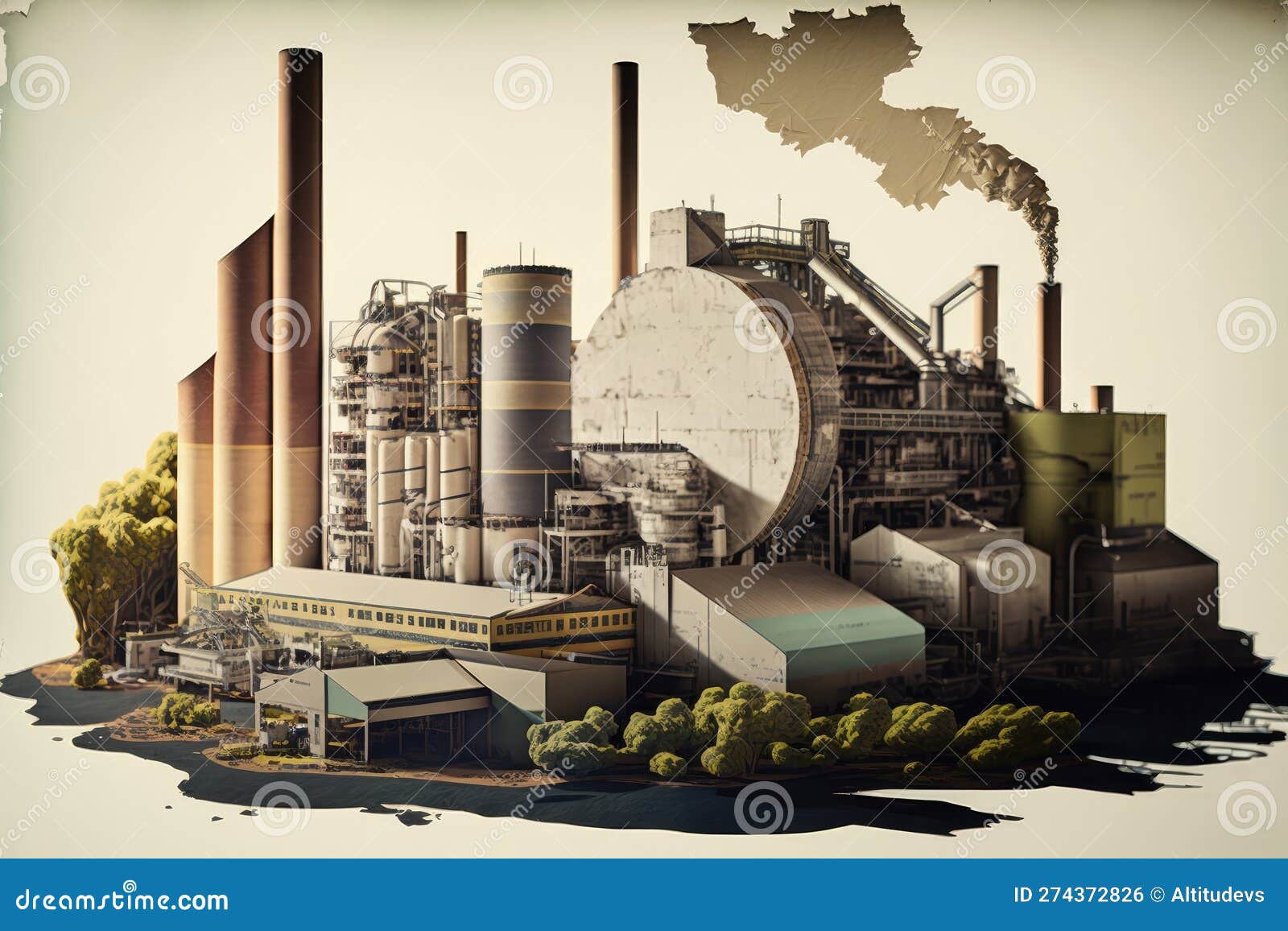 A Double Exposure of a Pulp and Paper Mill, with Different Stages of ...