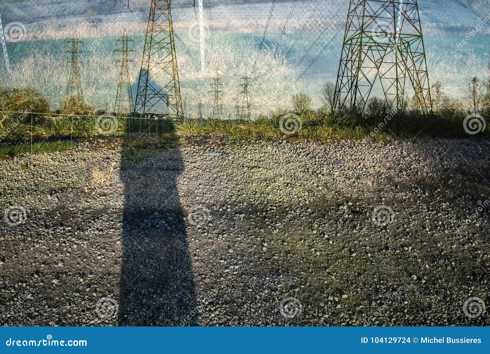 Double Exposure of Pylon Andshadow Stock Photo - Image of network ...