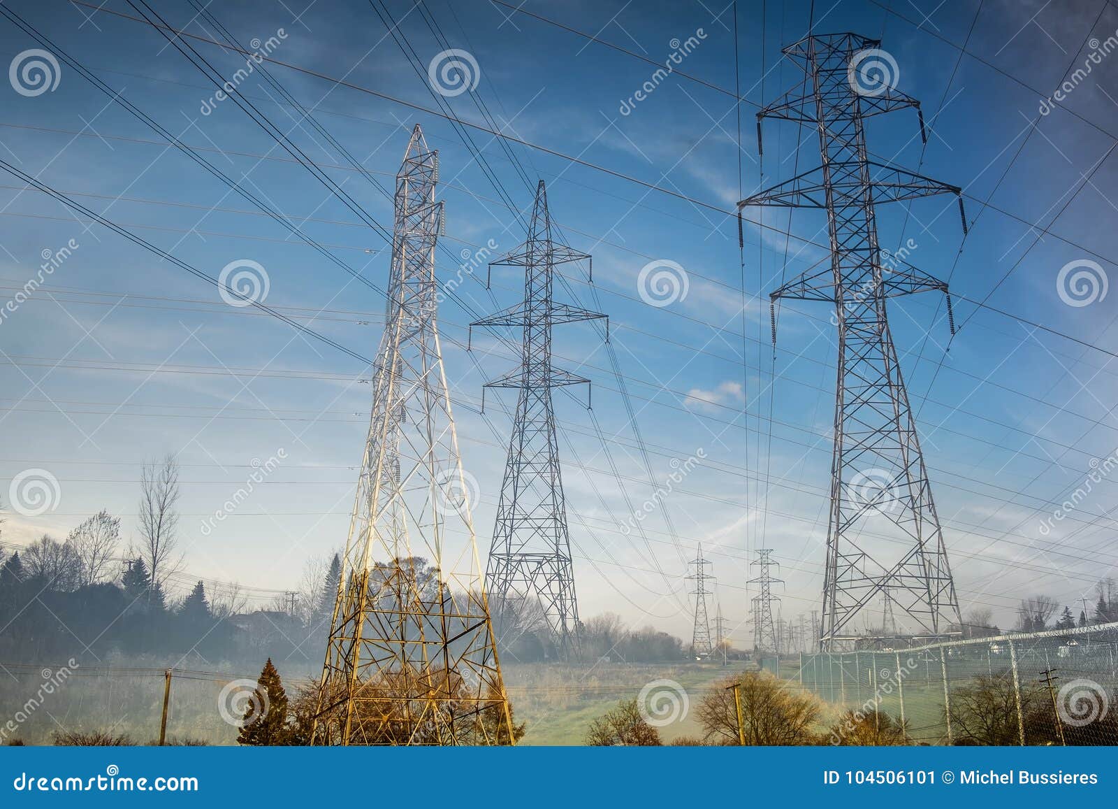 Double Exposure of Pylons in a Field Stock Illustration - Illustration ...