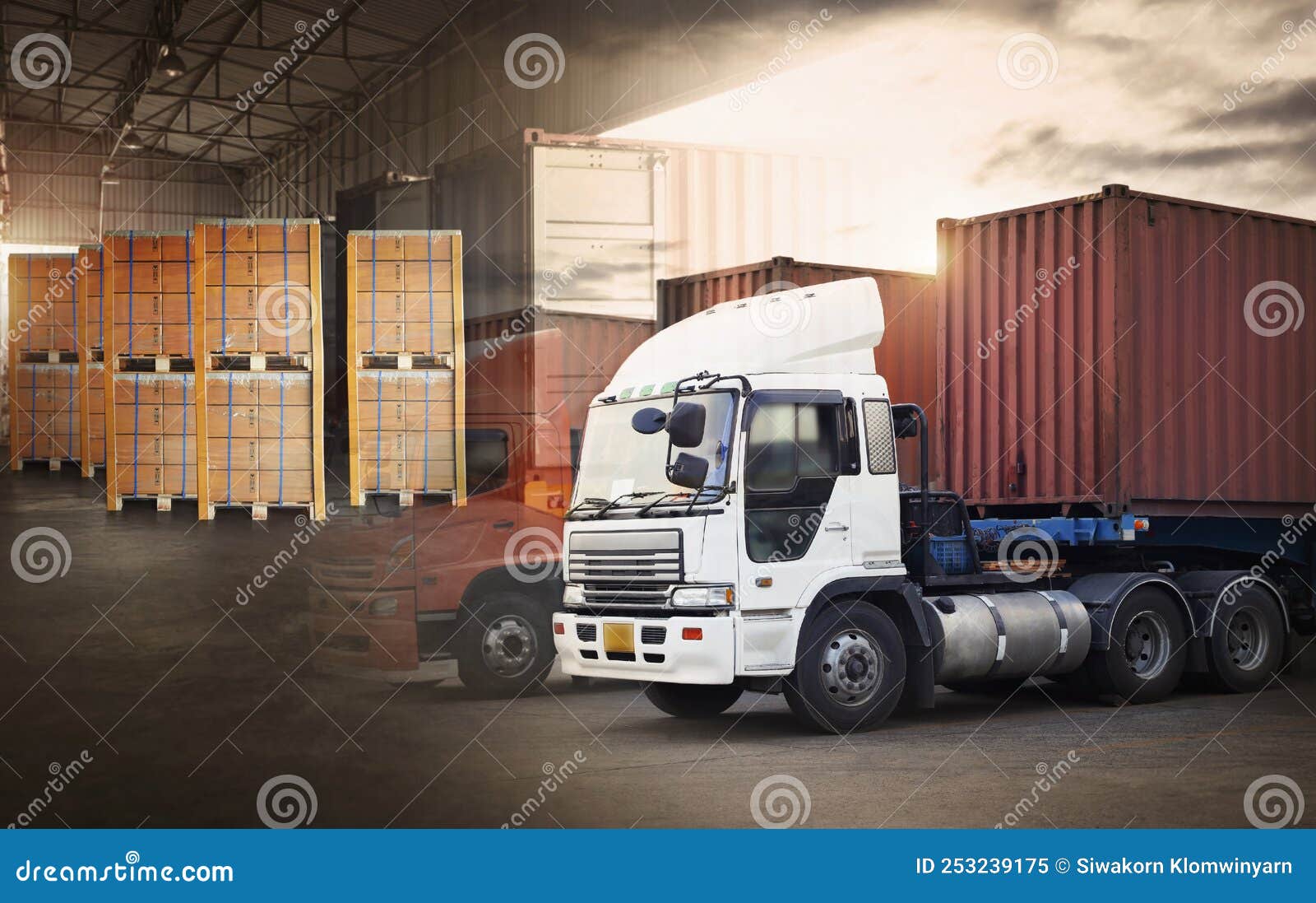 Semi TrailerTrucks On Parking With The Sunset Sky. Truck Wheels Tires ...