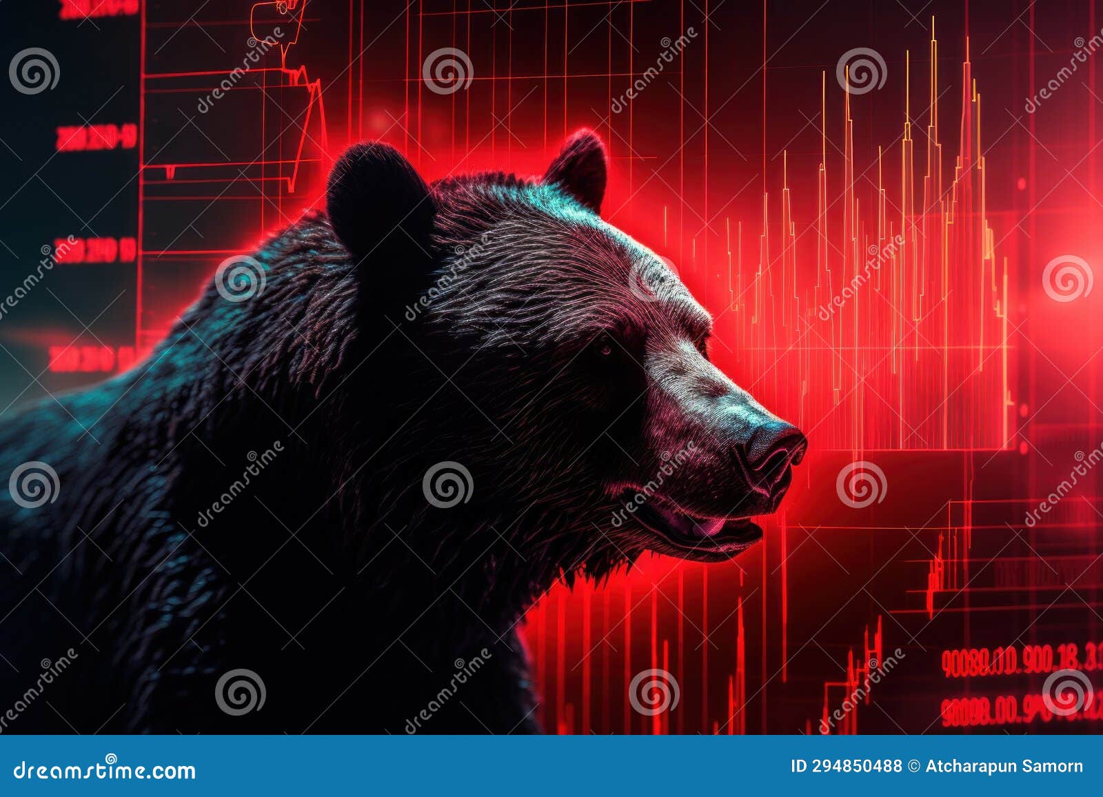 Double Exposure of a Silhouette Bear and Downtrend Chart, the Bear ...