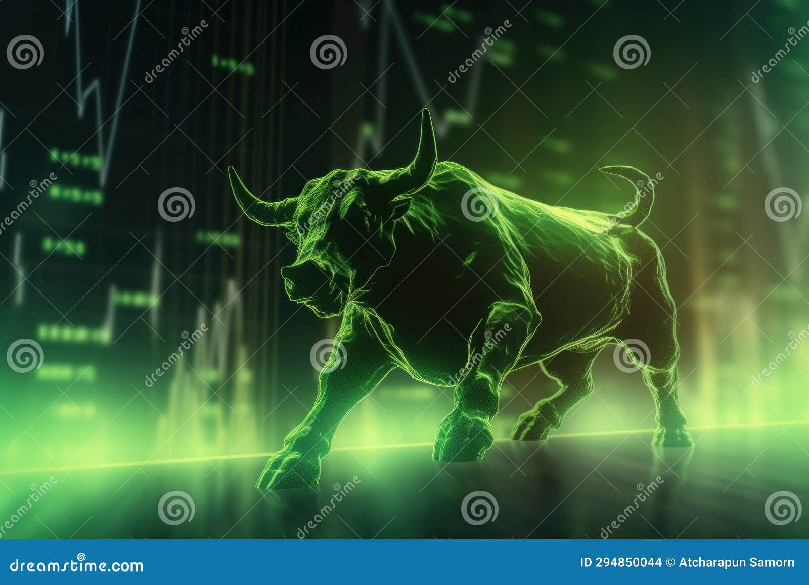 Double Exposure of a Silhouette Bull Run and Uptrend Chart, the Bull ...