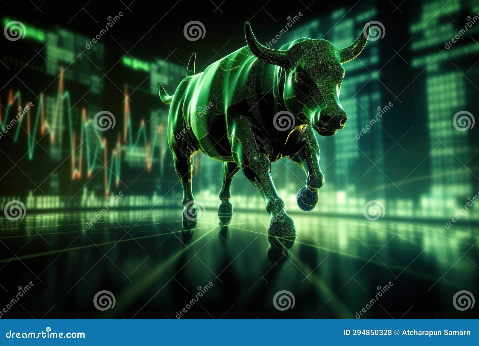 Double Exposure of a Silhouette Bull Run and Uptrend Chart, the Bull ...