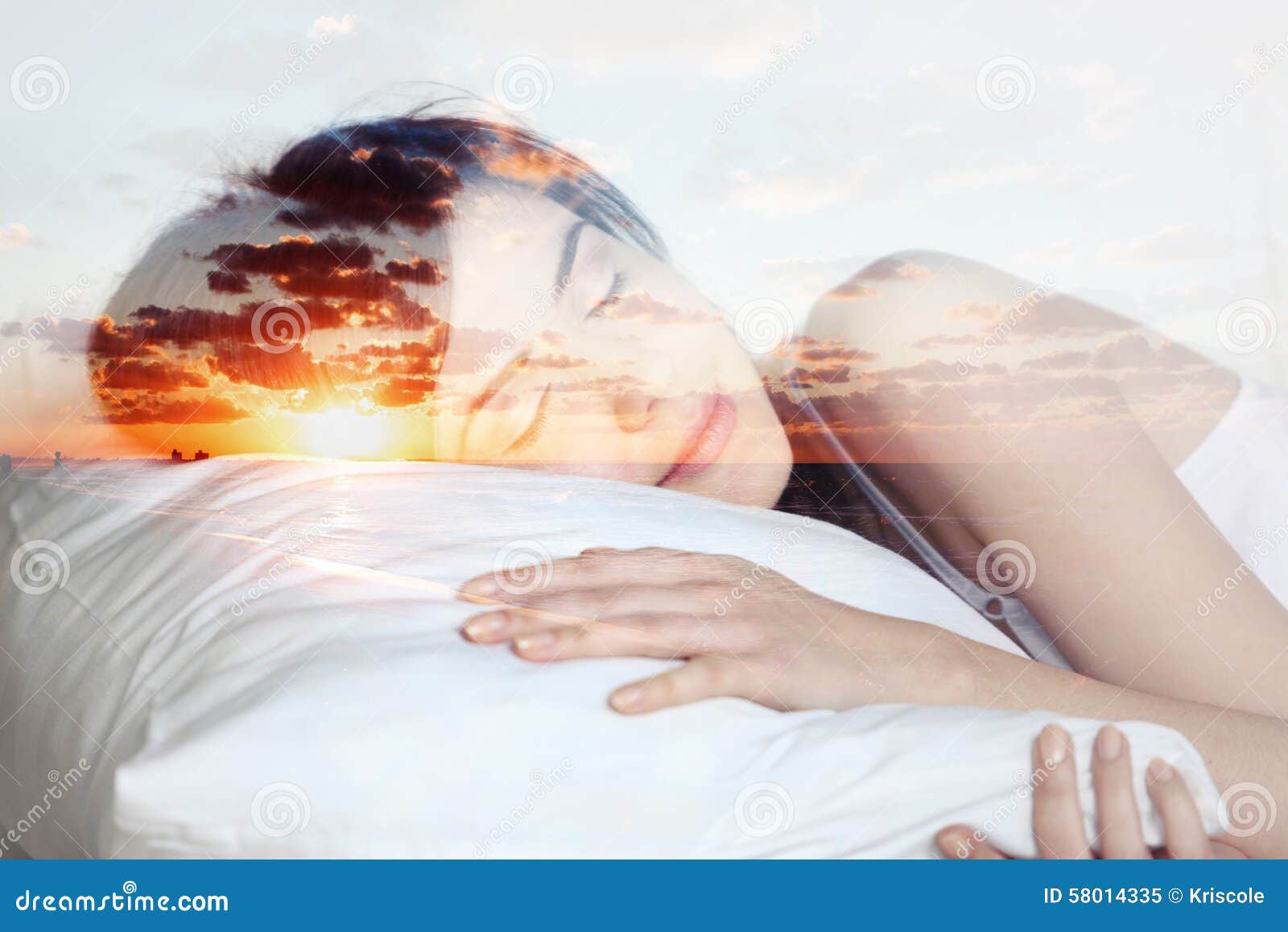 Double Exposure Sleeping Girl and Sunset, Dreams Stock Image - Image of ...
