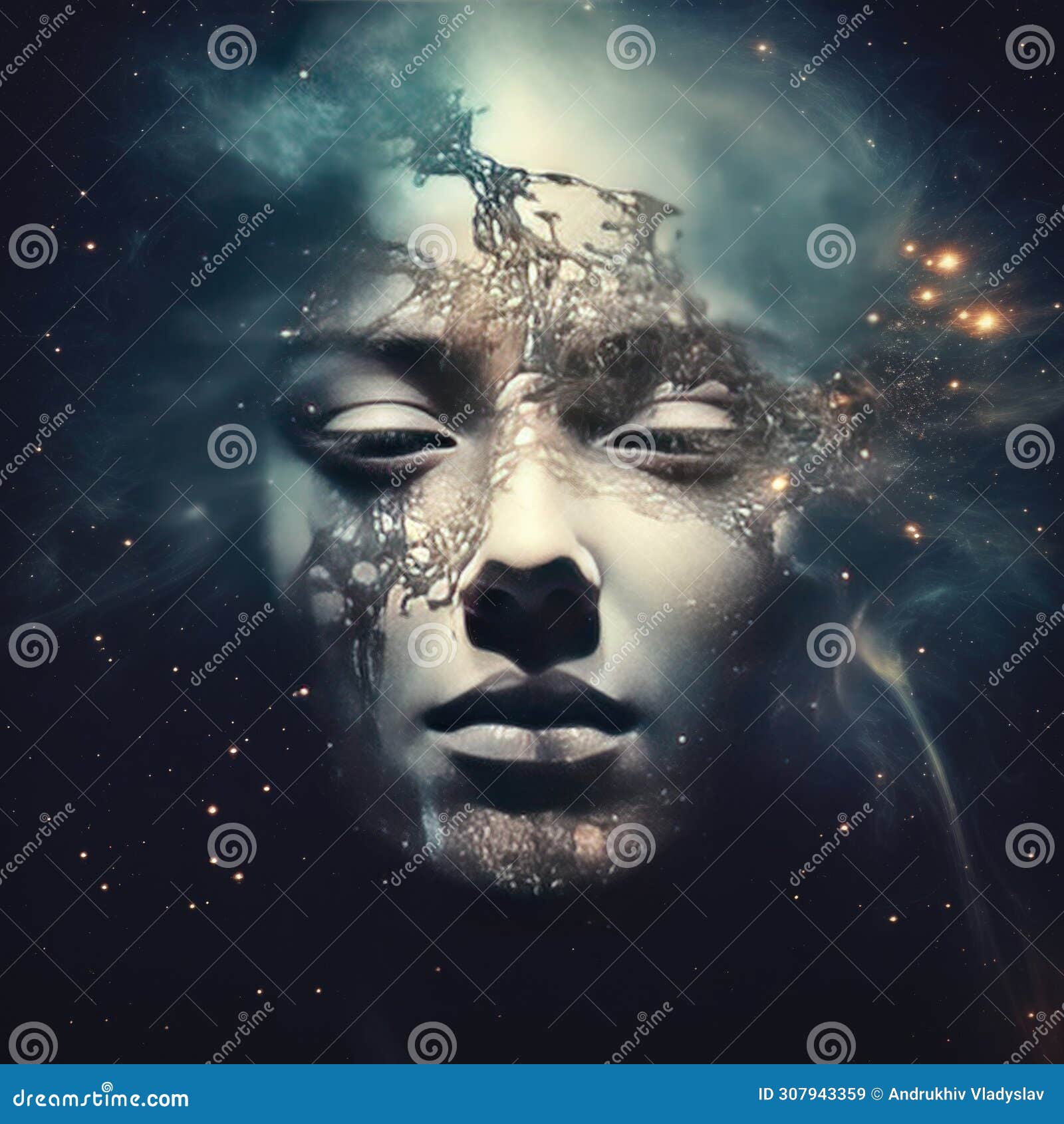 Double Exposure Surreal Image of Face and Universe Stock Illustration ...
