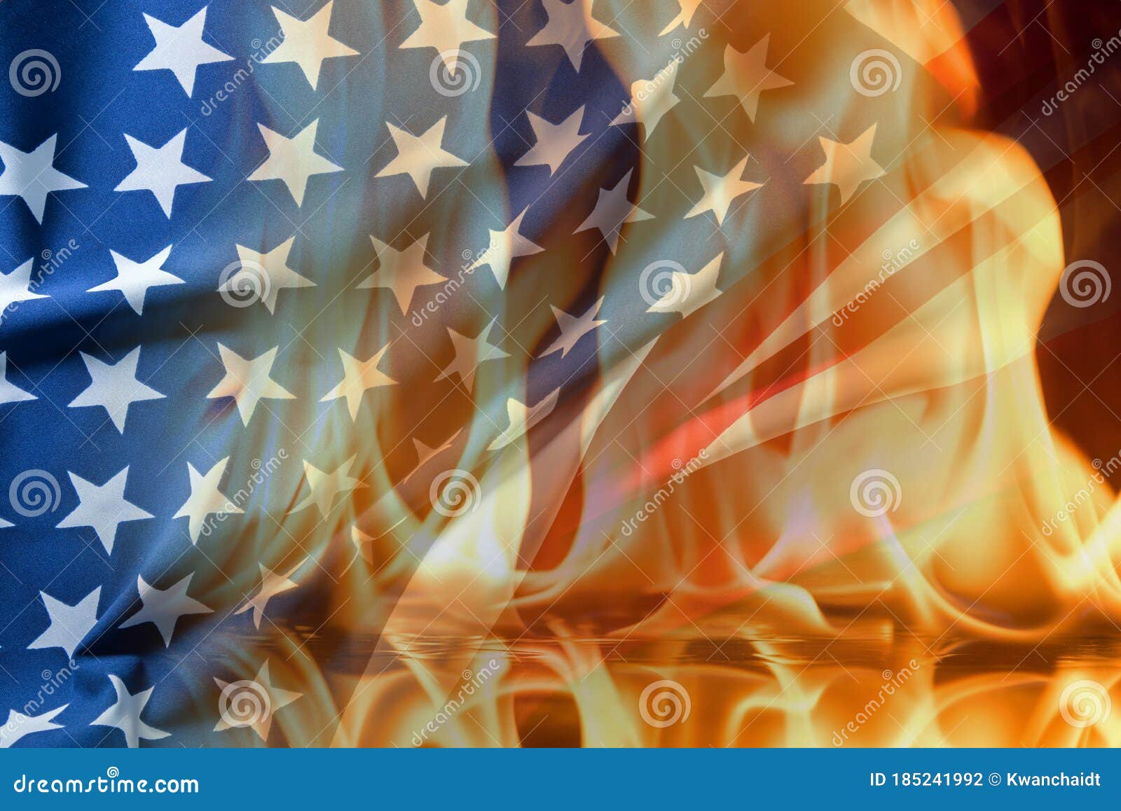 Double Exposure of USA Flag and Fire Flames on a Black Background Stock ...