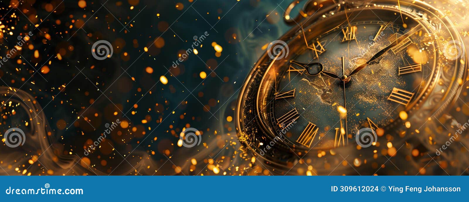 Double Exposure of a Vintage Clock and Golden Dust Particles. Stock ...