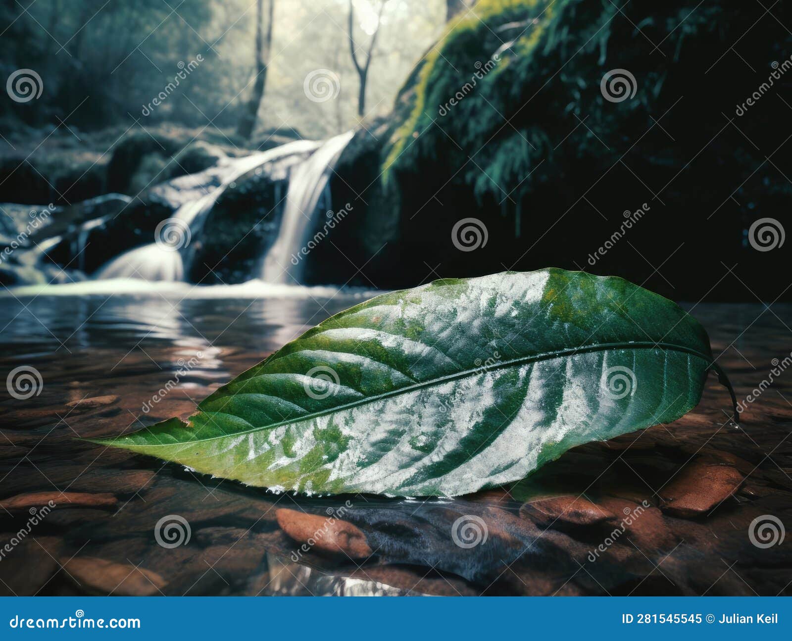 Double Exposure Waterfall and Leaf Intertwine Stock Illustration ...