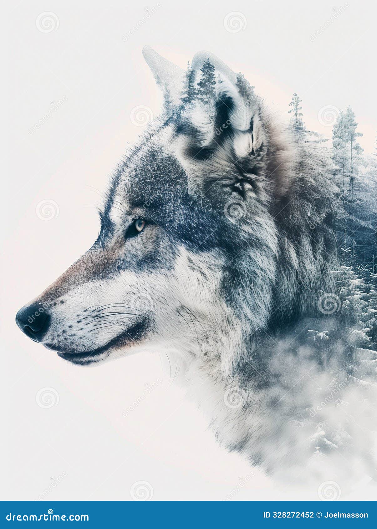 Double Exposure of Wolf and Forest Poster Art Stock Illustration ...