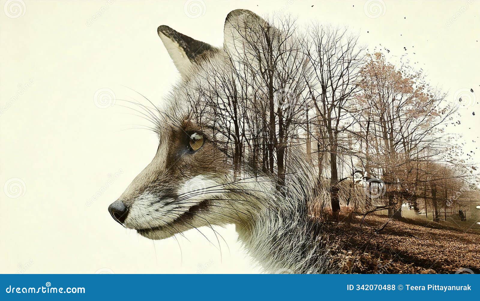 Double Exposure of a Wolf and Trees in the Forest Stock Illustration ...