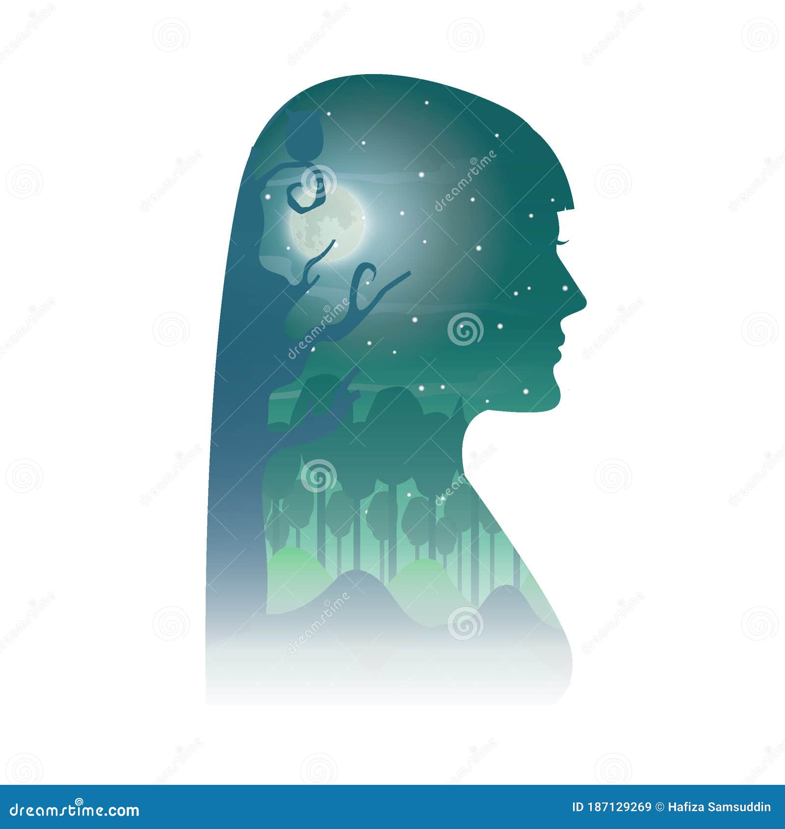 Double Exposure Woman and Nature. Vector Illustration Decorative Design ...