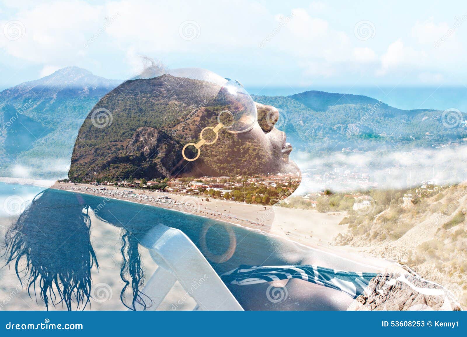 Double Exposure of Young Woman Sunbathing Stock Image - Image of ...