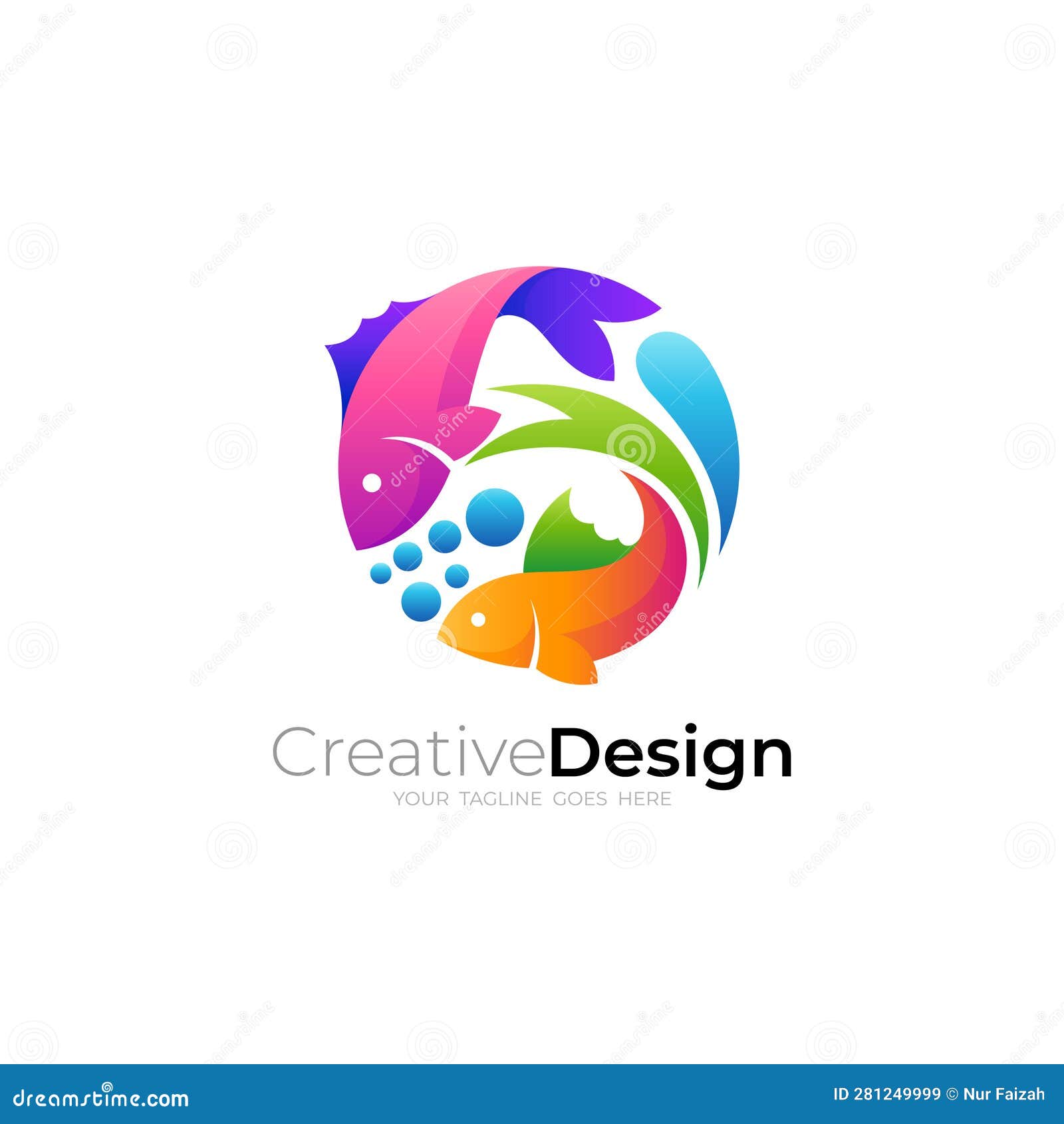 Double Fish Logo with Circular Design Template, 3d Colorful Stock ...