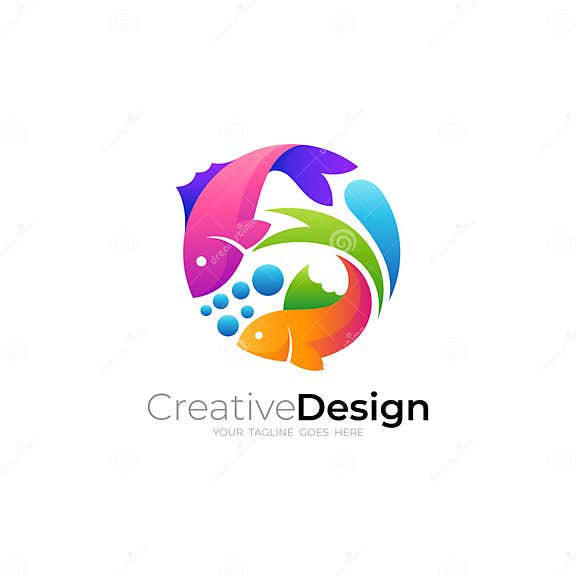 Double Fish Logo with Circular Design Template, 3d Colorful Stock ...