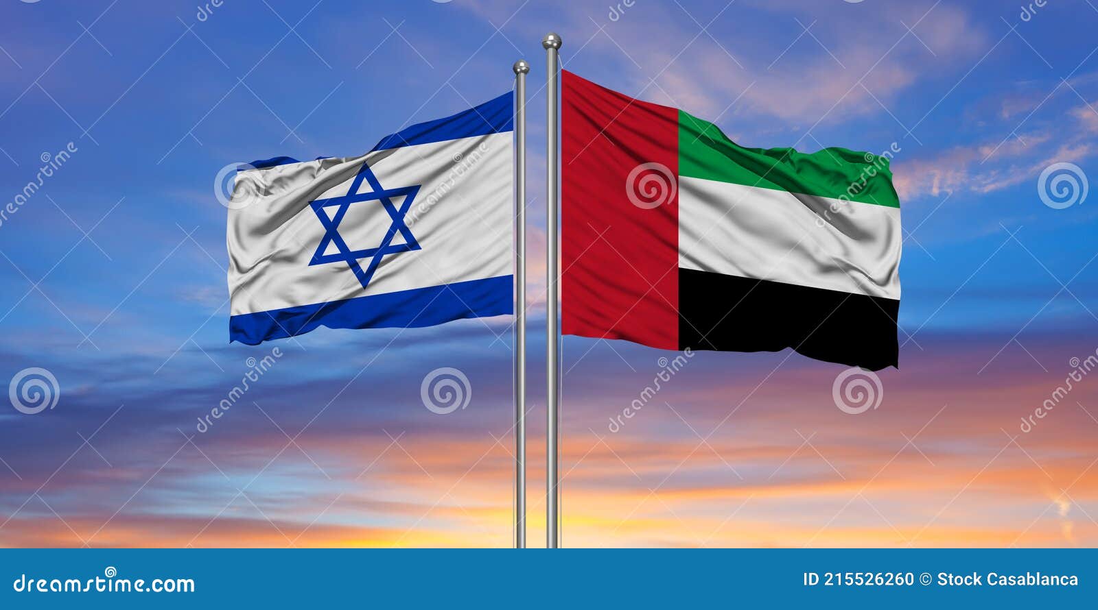 Double Flag of Israel Opposite the Emirates. Flag Waving a Flag with ...