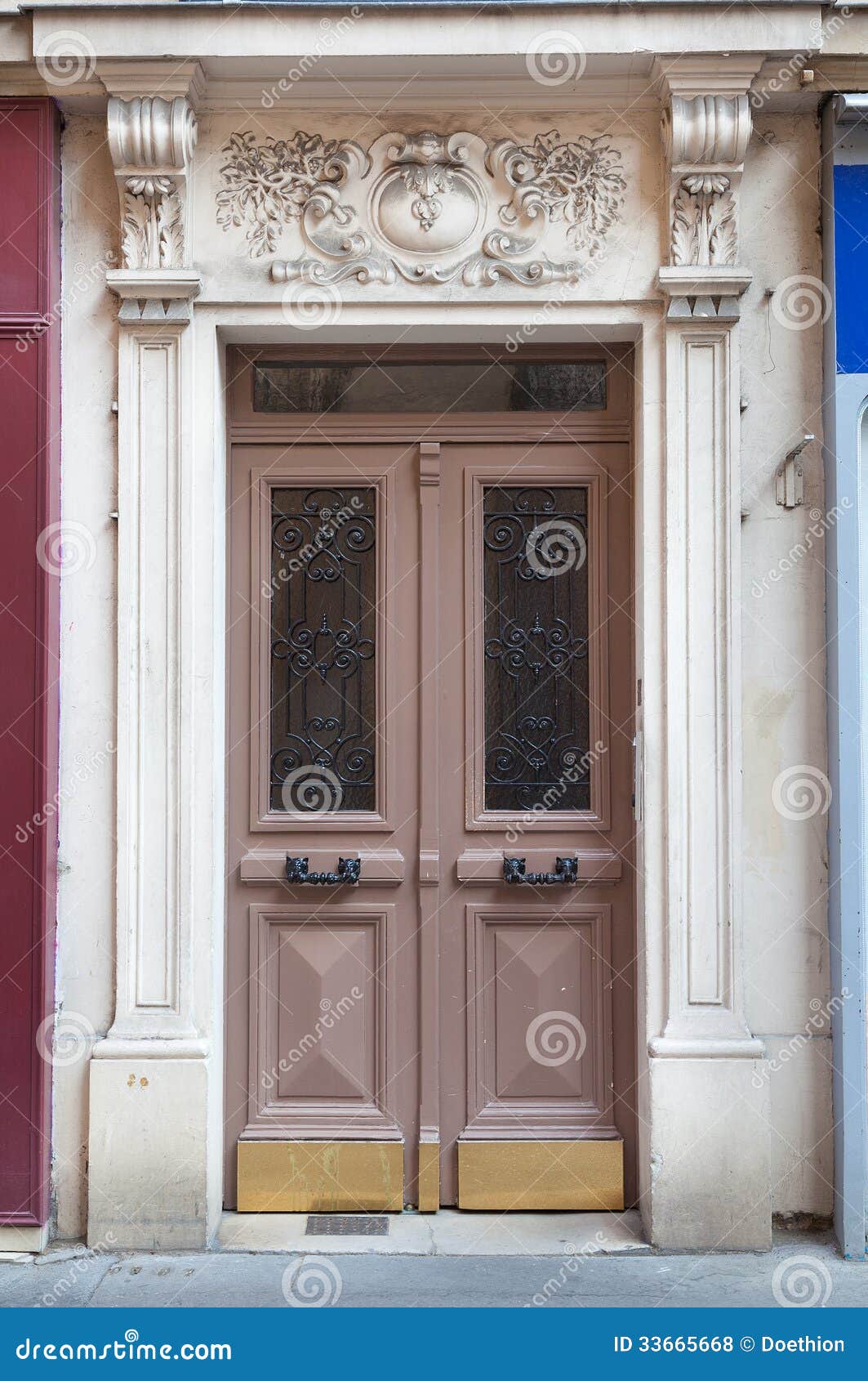 Double Front Door with Decorated Archway Stock Photo - Image of ornate ...