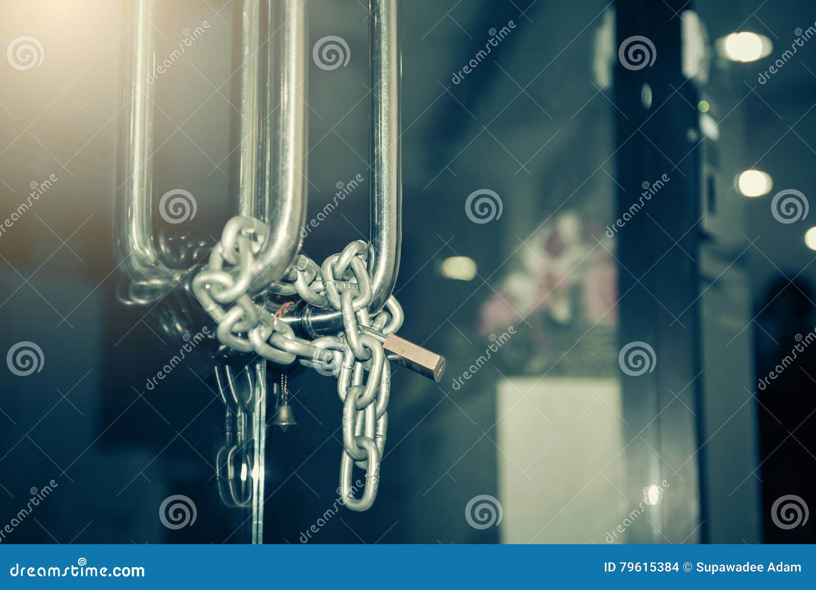 A Double Glass Door Chained Closed Stock Photo - Image of access ...