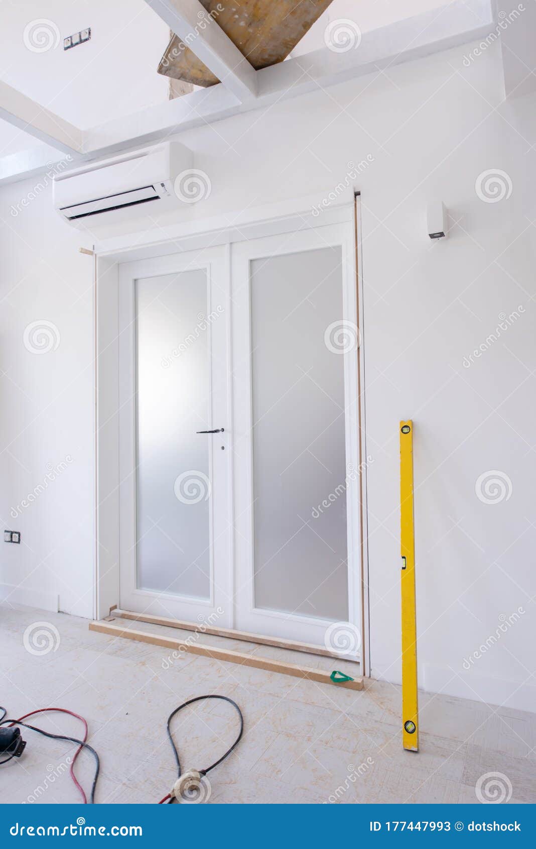 Double Glass Door with White Wooden Frame Stock Image - Image of ...