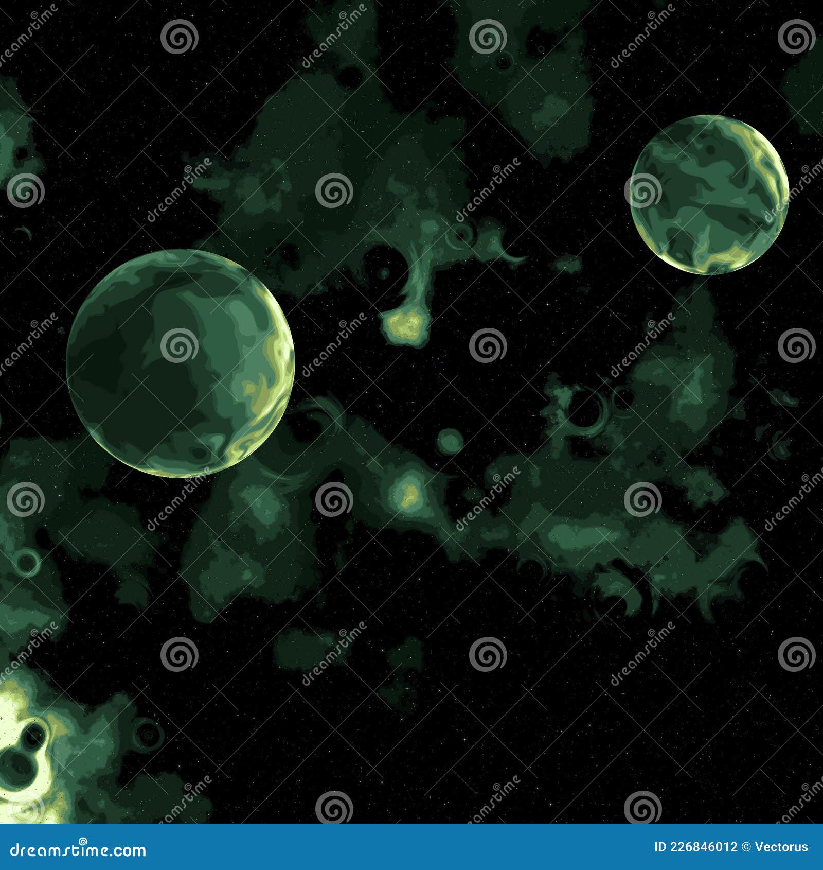 Double Green Planets Color Tones Combination Space Background Stock ...