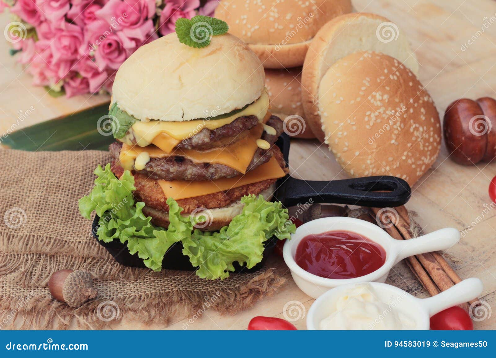Double Hamburger with Double Cheese is Tasty. Stock Image - Image of ...