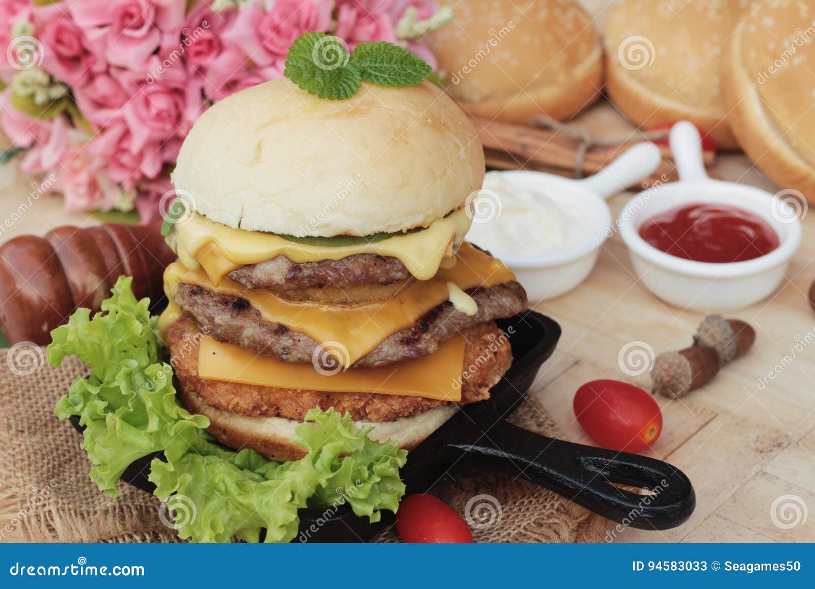Double Hamburger with Double Cheese is Tasty. Stock Image - Image of ...