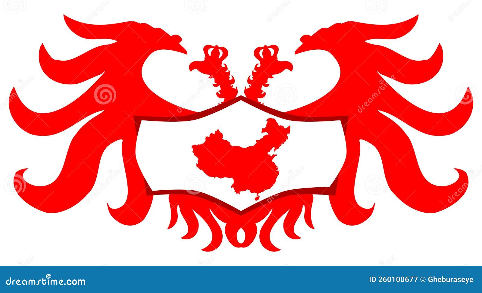 Double-headed Eagle with China, Heraldry, Red, Isolated. Stock ...