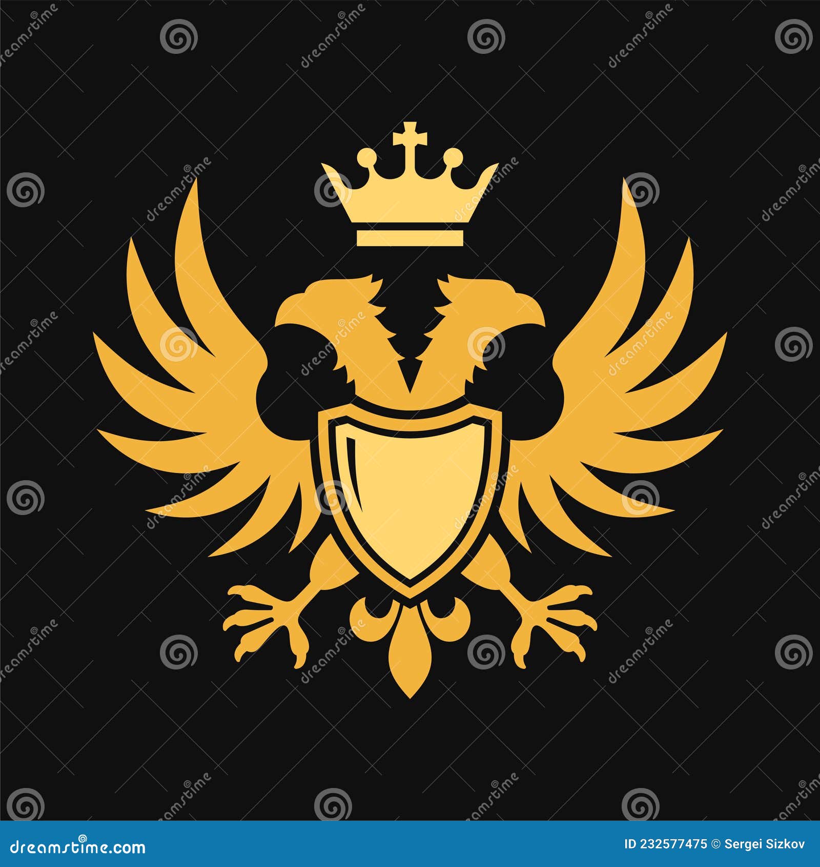 Double Headed Eagle Heraldic Icon on Black Background. Vector Stock ...