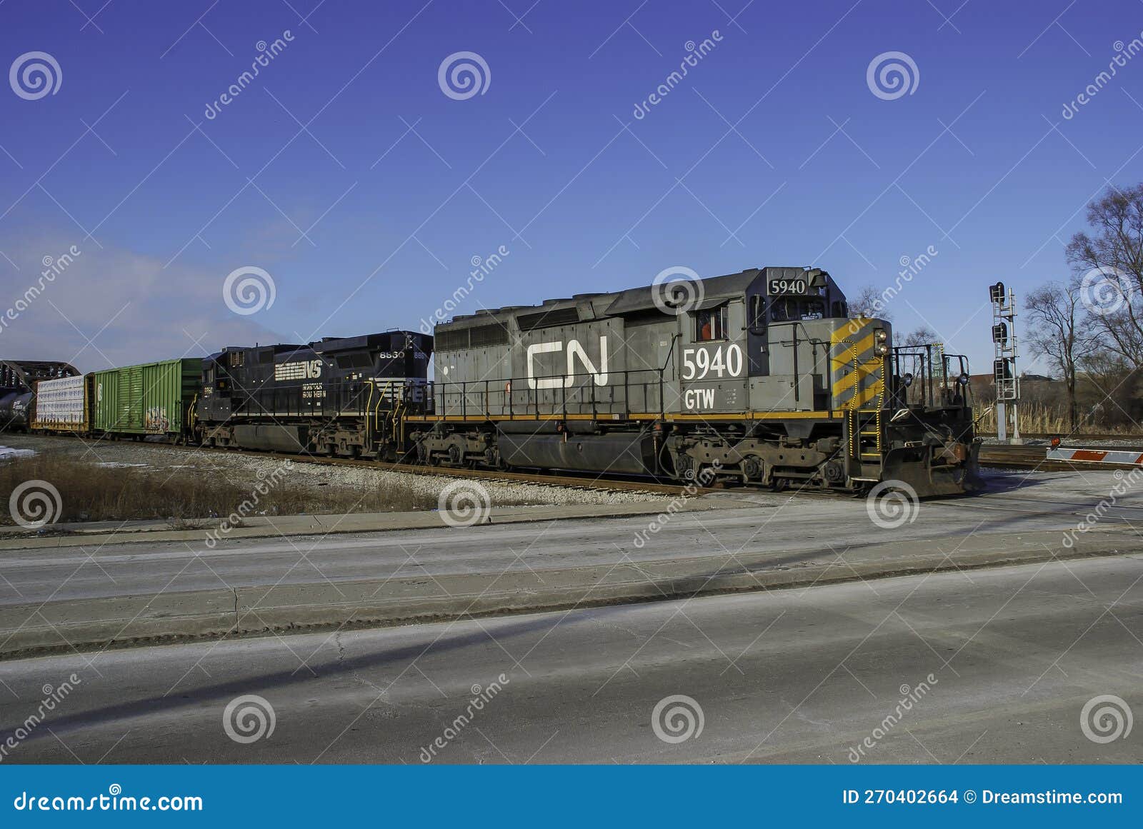 Double Freight Train Green Locomotive And On The Forks Of The Railway ...