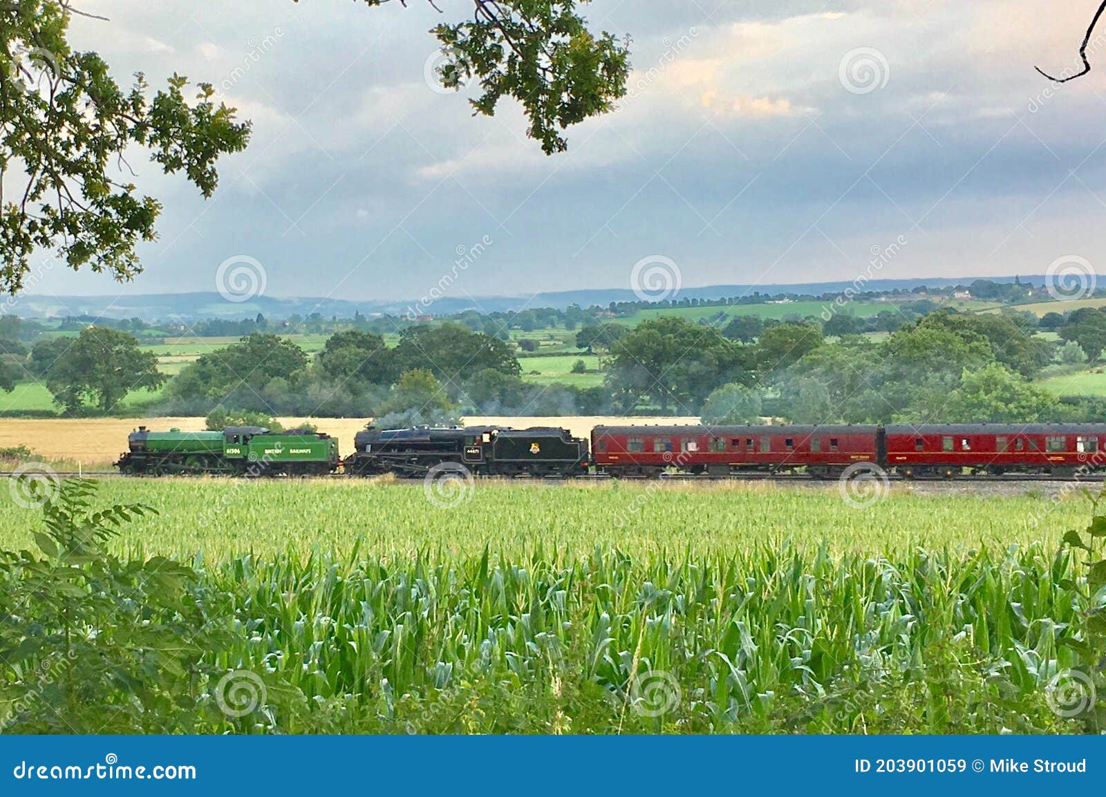 Double Header Steam Trains in Glorious Countryside Stock Image - Image ...