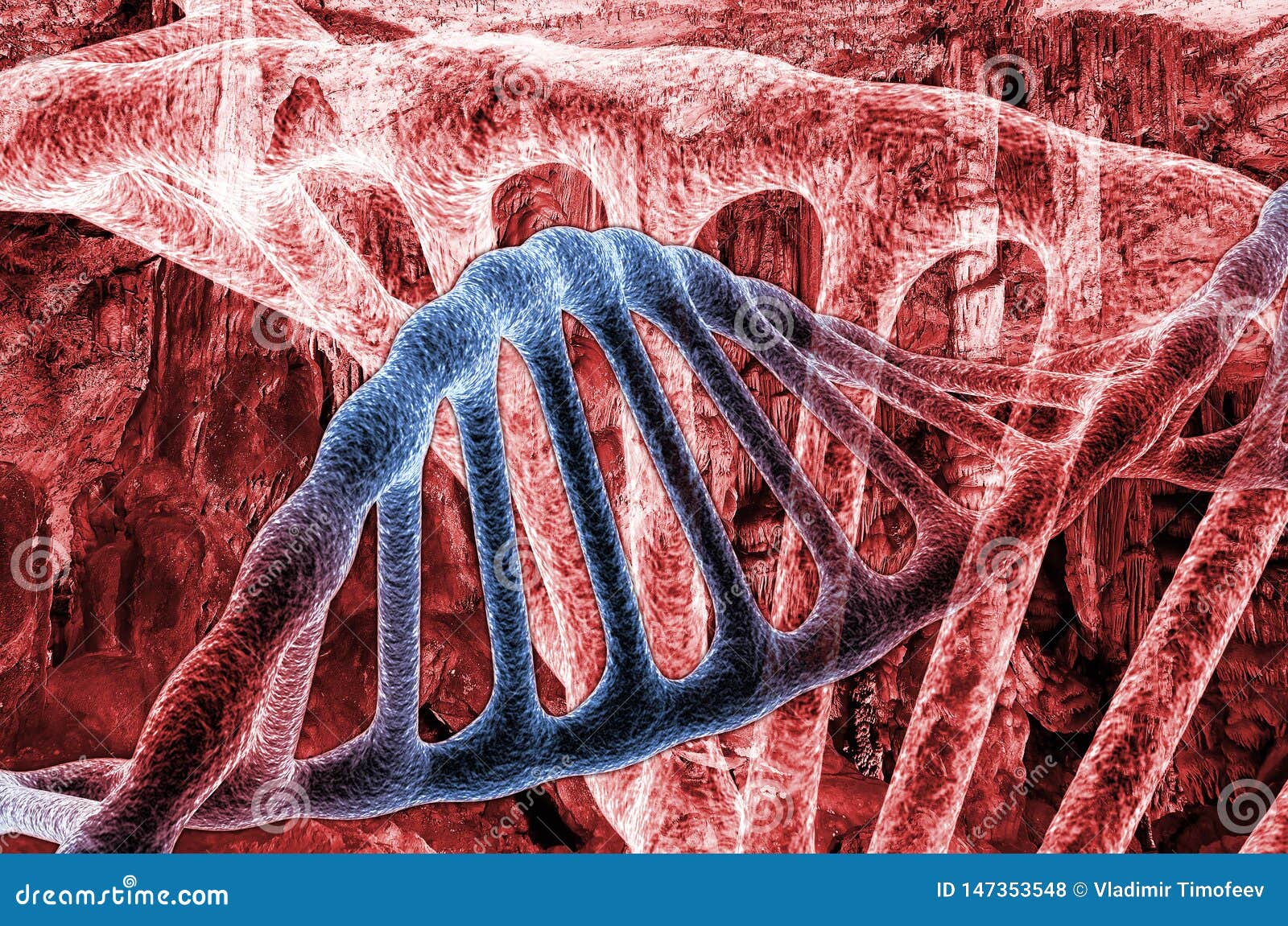 Double Helix DNA Molecules on Red Space, 3d Render Stock Illustration ...