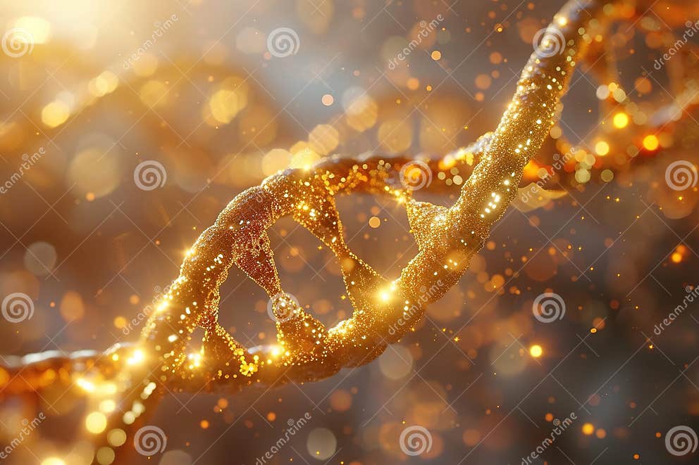 Double Helix DNA Strands on a Gold. Generative AI Stock Illustration ...
