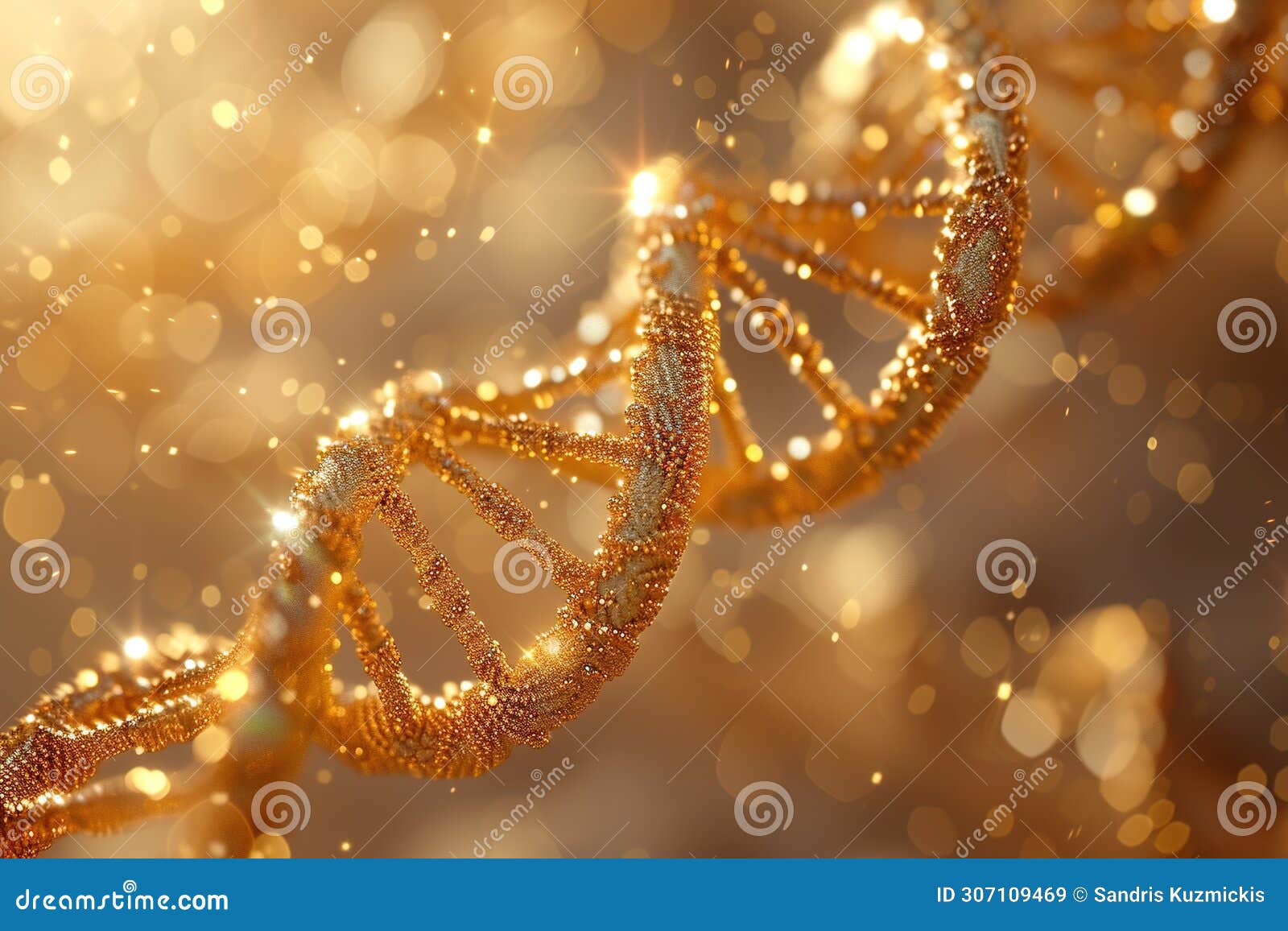 Double Helix DNA Strands on a Gold. Generative AI Stock Illustration ...