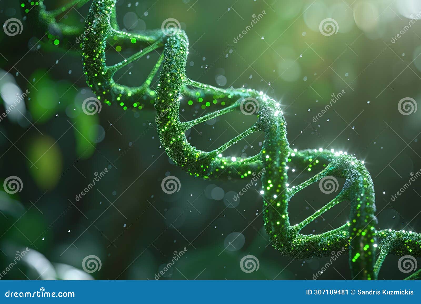 Double Helix DNA Strands on a Green. Generative AI Stock Illustration ...