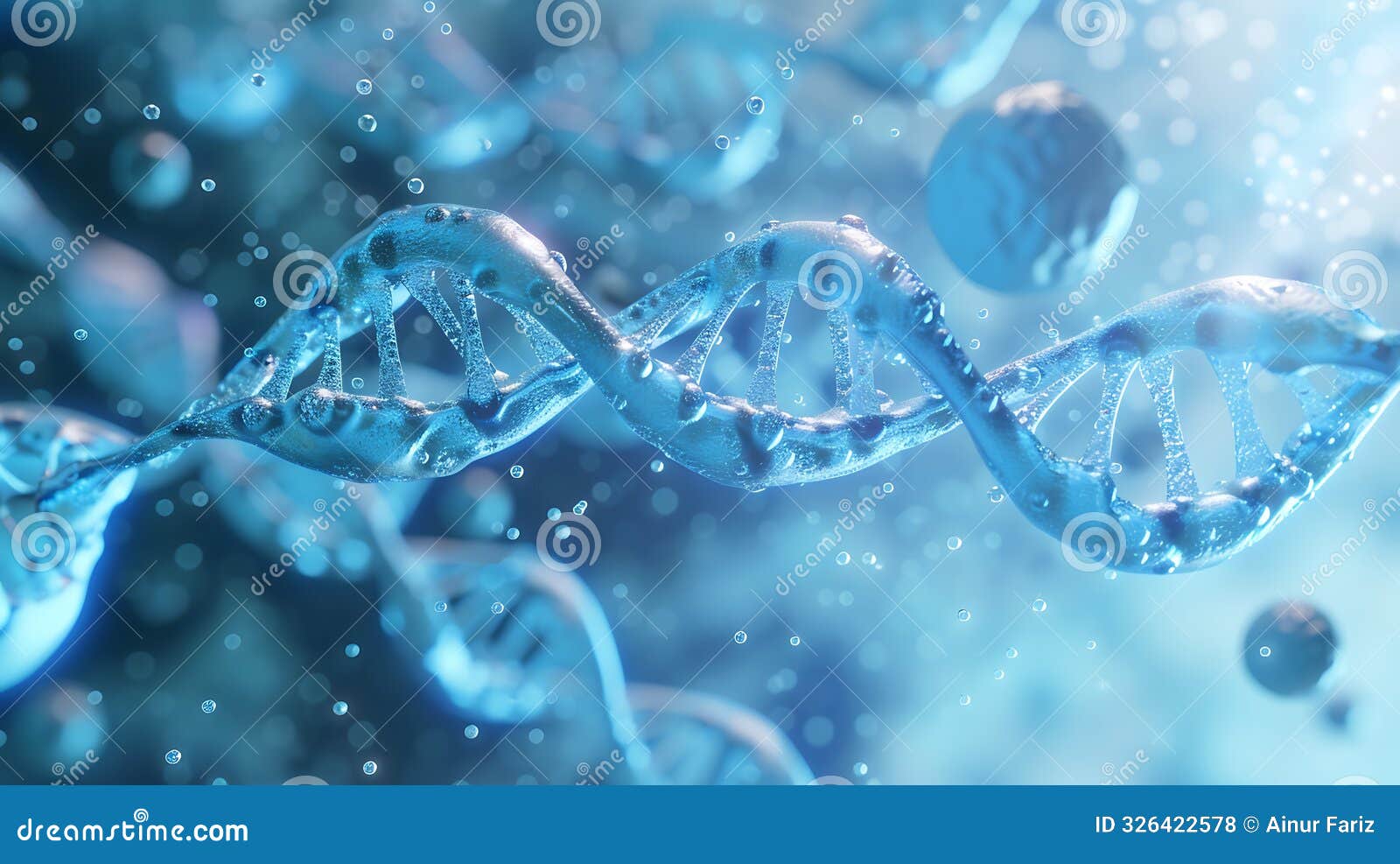 Double Helix Structure of DNA Floating in Blue Liquid Stock ...