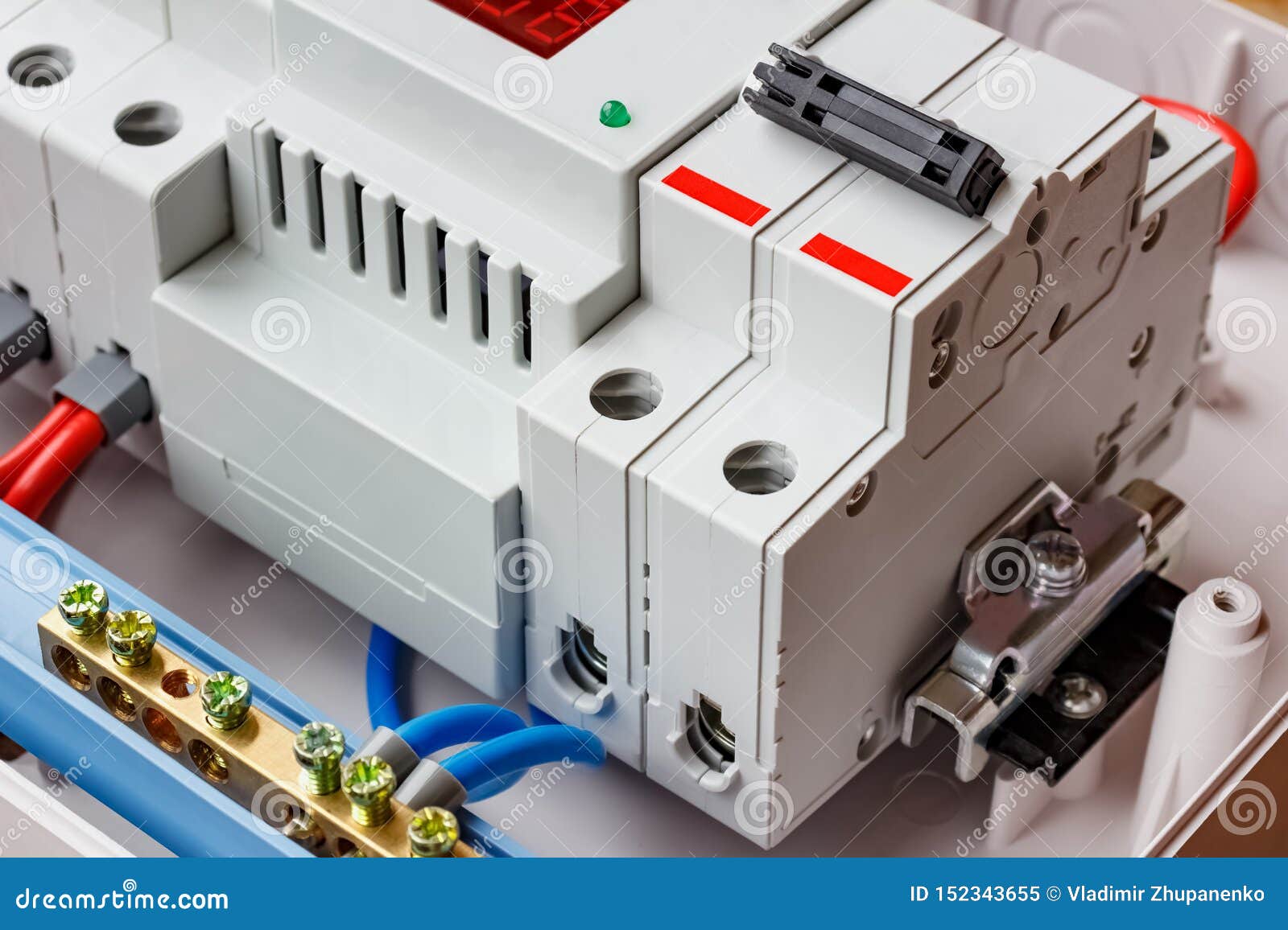 Double Input Automatic Circuit Breaker and Voltage Limiter Closeup in ...