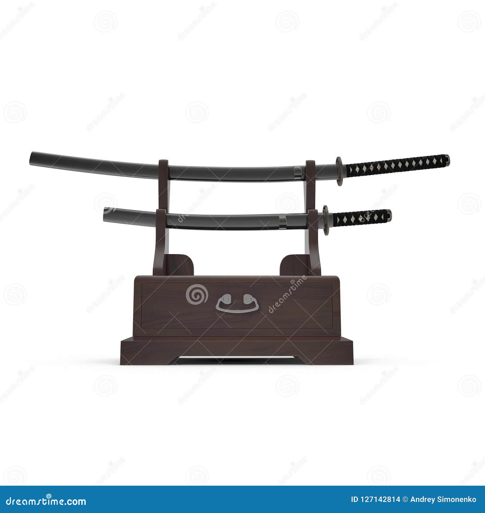 Double Katana Sword Stand with Drawer. 3D Illusration, Render, Isolated ...
