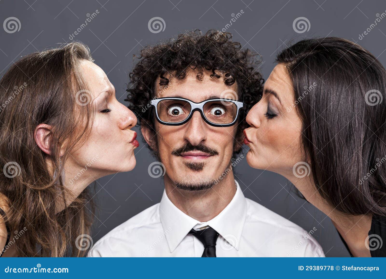 Double Kiss from His Girlfriends Stock Photo - Image of holiday, love ...