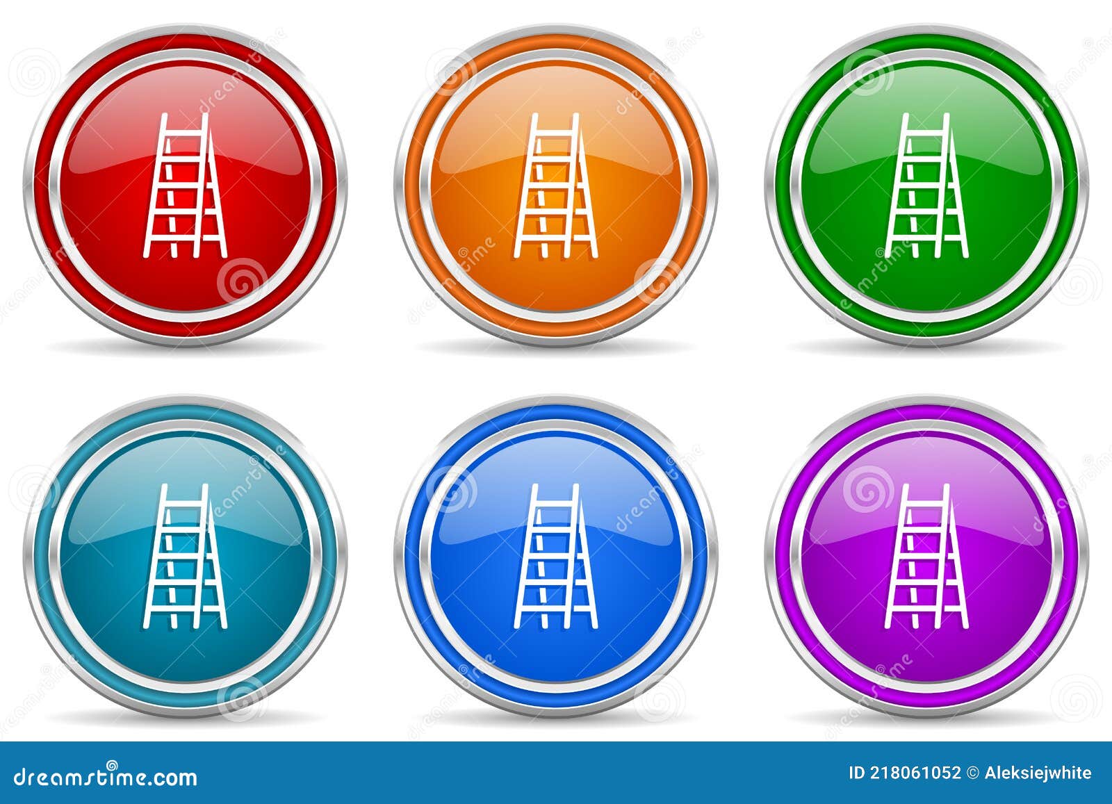 Double Ladder, Step, Climb, Tool, Level Silver Metallic Glossy Icons ...