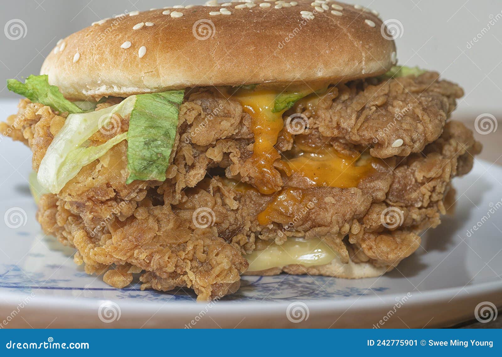 Double Layer Spicy Fried Chicken Burger Stock Image - Image of food ...